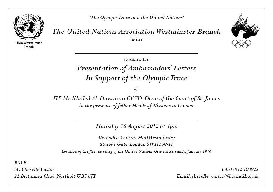 Diplomatic community affirm support for Olympic Truce in London ...